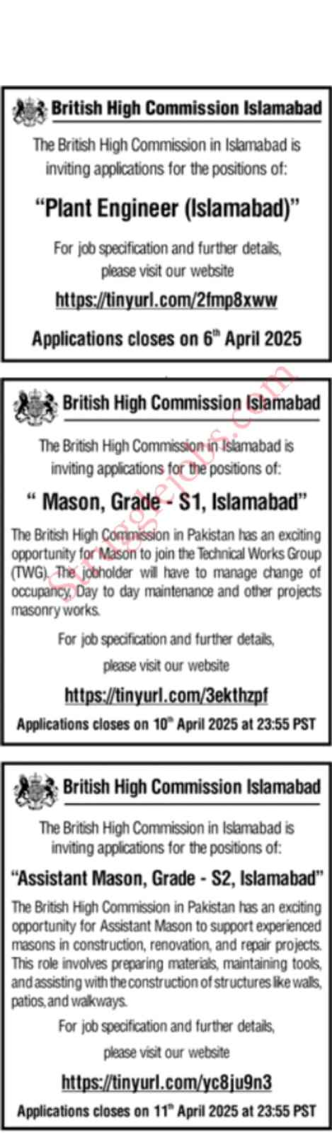 British High Commission Jobs in Islamabad, 2025