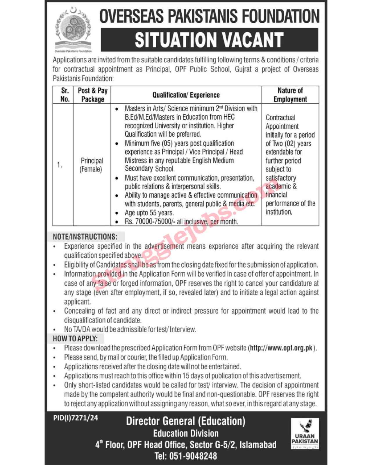 Job Opportunity at Overseas Pakistanis Foundation (OPF) Islamabad