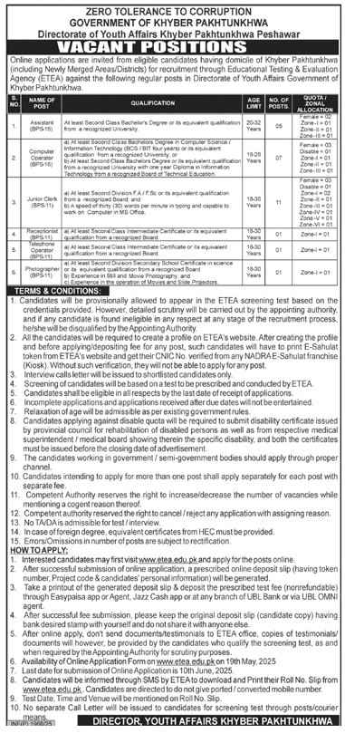 Latest Jobs in Directorate of Youth Affairs, Government of Khyber ...