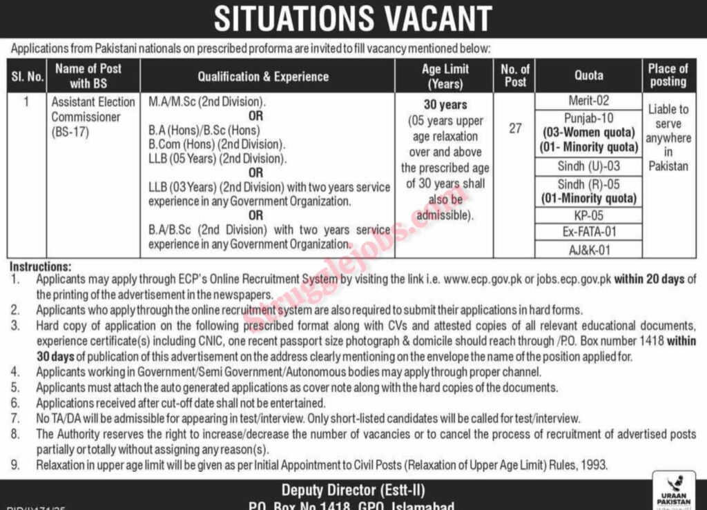 assistant election commissioner jobs